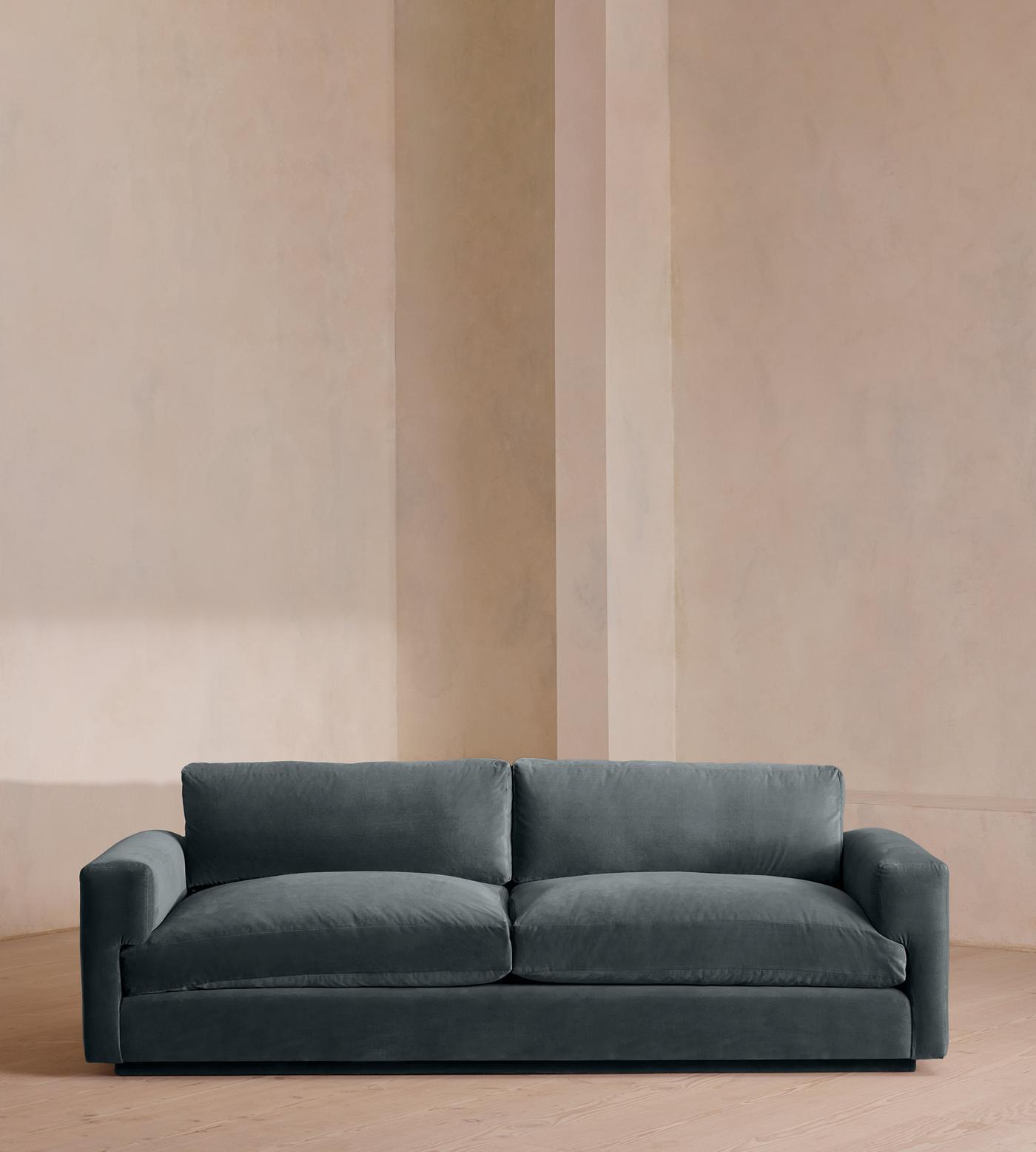 Mossley Three Seater Sofa, Velvet, Grey Blue