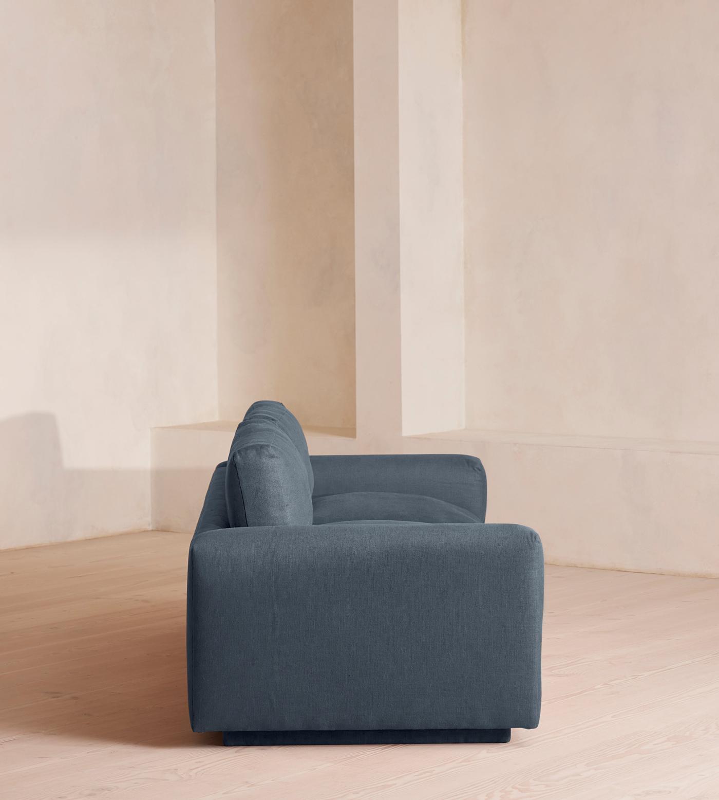 Mossley Three Seater Sofa, Linen, Prussian Blue