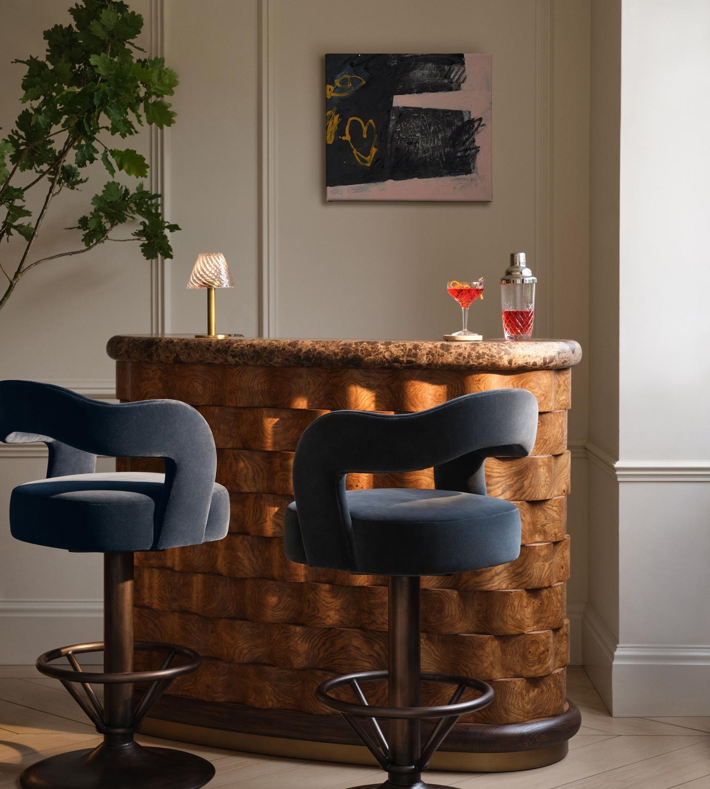 Rory Barstool, Velvet, Grey Blue