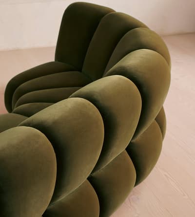 Noelle Modular Curved Sofa, Six Seater, Velvet Olive - Soho Home