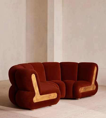 Noelle Modular Curved Sofa, Four Seater, Velvet, Rust