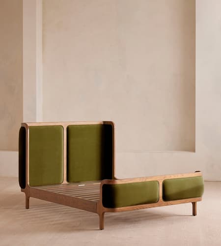 Belsa Bed, Light Oak, King, Velvet, Olive, US