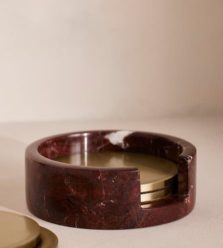 Kirtle Metal Coasters in Marble Holder, Set of Four