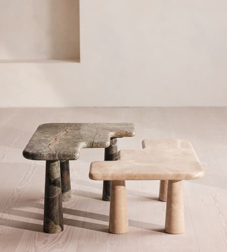 Jada Coffee Table Set, Light Emperador and Verde Bosque Marble