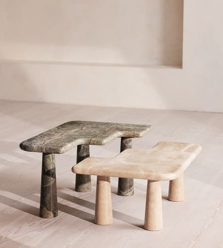 Jada Coffee Table Set, Light Emperador and Verde Bosque Marble