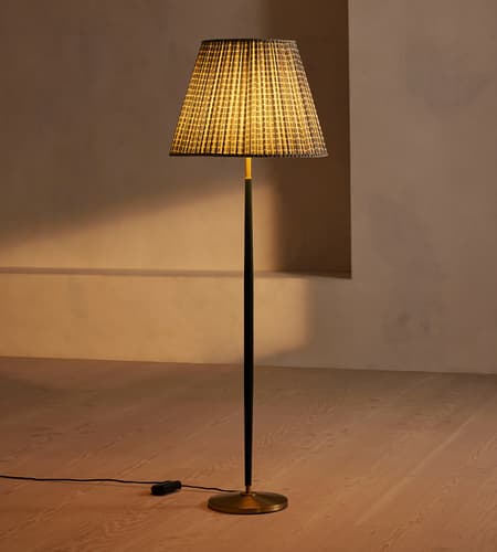 Beckett Leather Floor Lamp, Patterned Shade, US