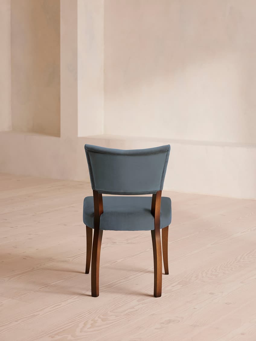 Pair of Molina Dining Chairs, Velvet. Grey Blue, US