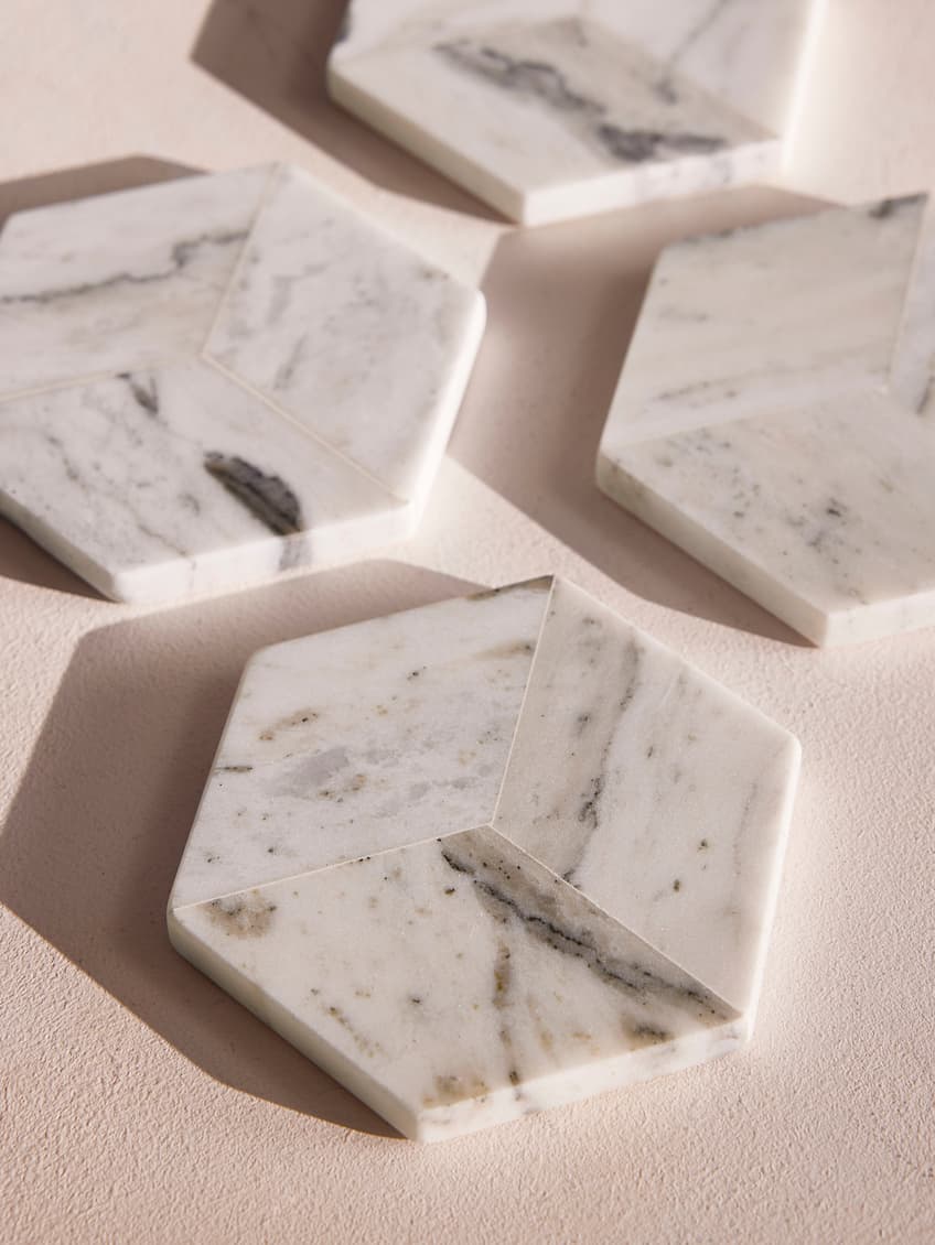 Clyde Marble Coasters, White, Set of Four