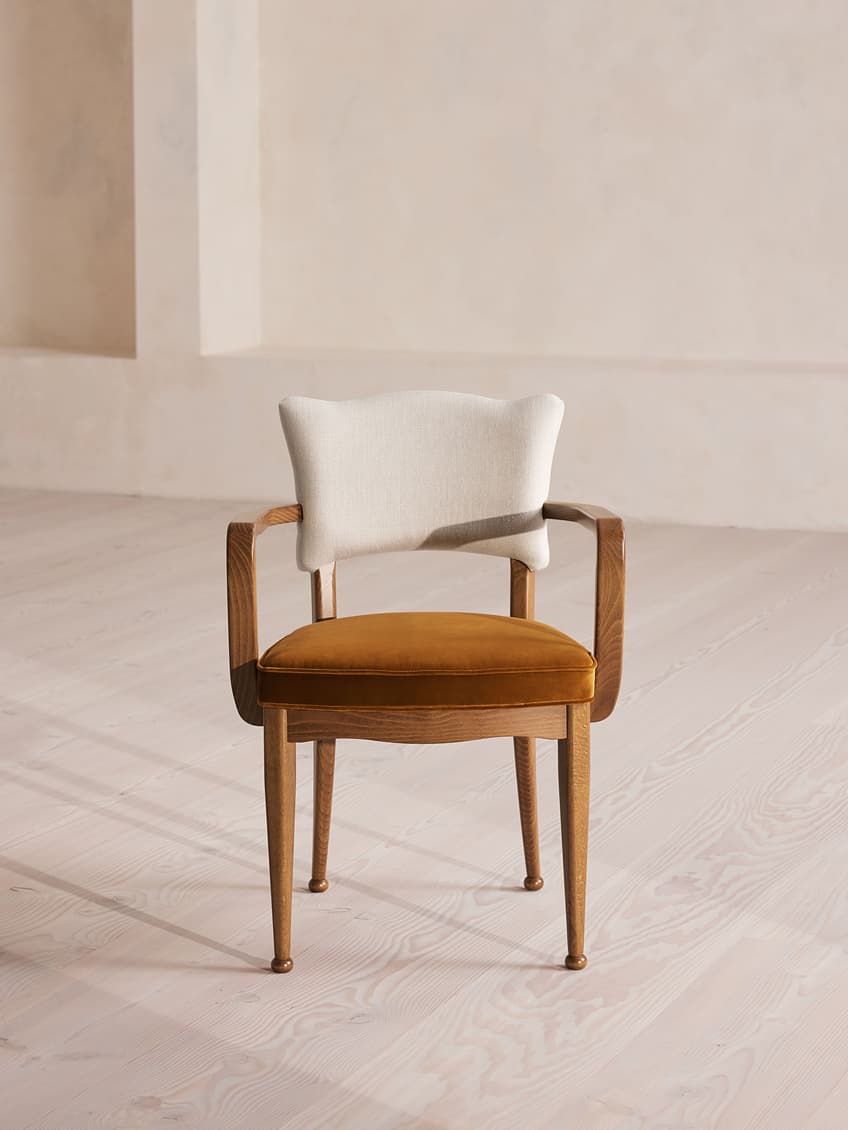 Charleston Dining Chair With Arms, Velvet, Mustard, US