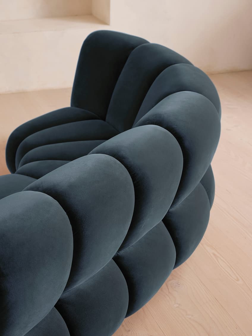 Noelle Modular Curved Sofa, Six Seater, Velvet Grey Blue