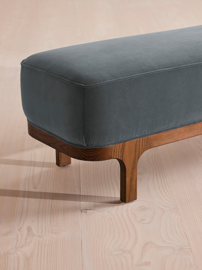 Belsa Bench, Velvet, Grey Blue