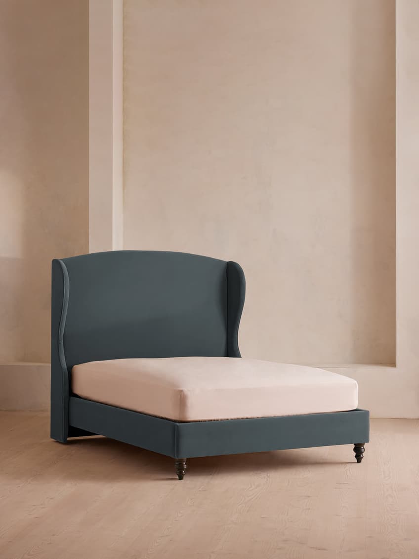 Rivas Bed, Queen, Velvet, Grey Blue, US
