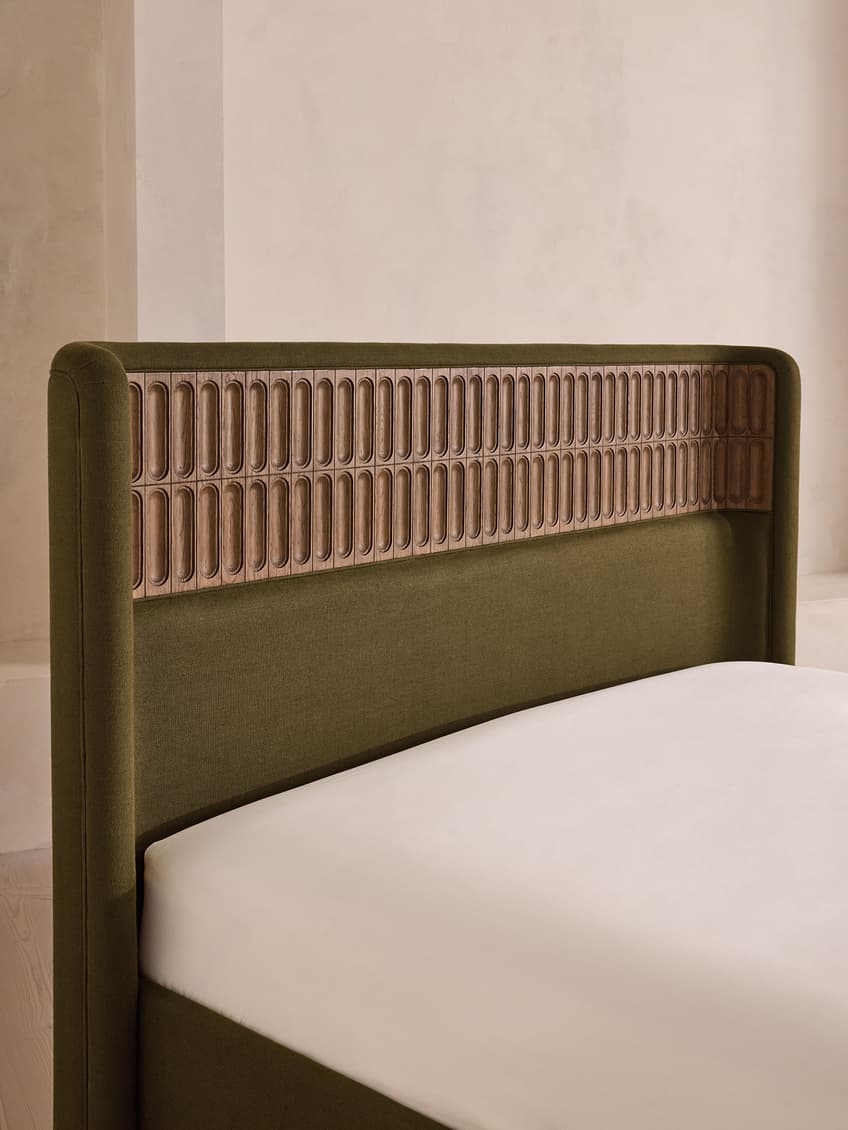 Devon Bed, Queen, Linen, Olive, US