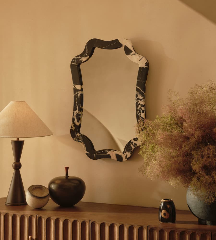 Hollis Wall Mirror, Black Bulgari Marble