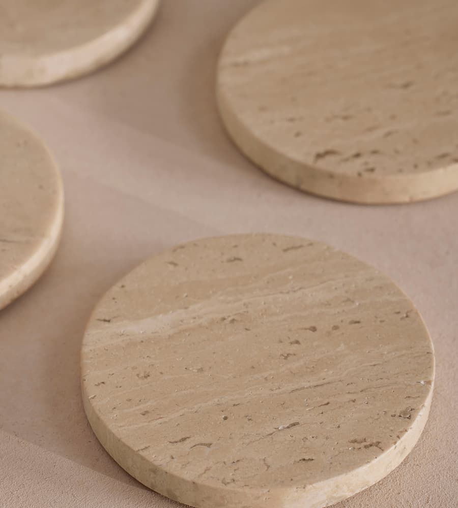 Baylis Travertine Coasters, Set of Four with Holder - Soho Home