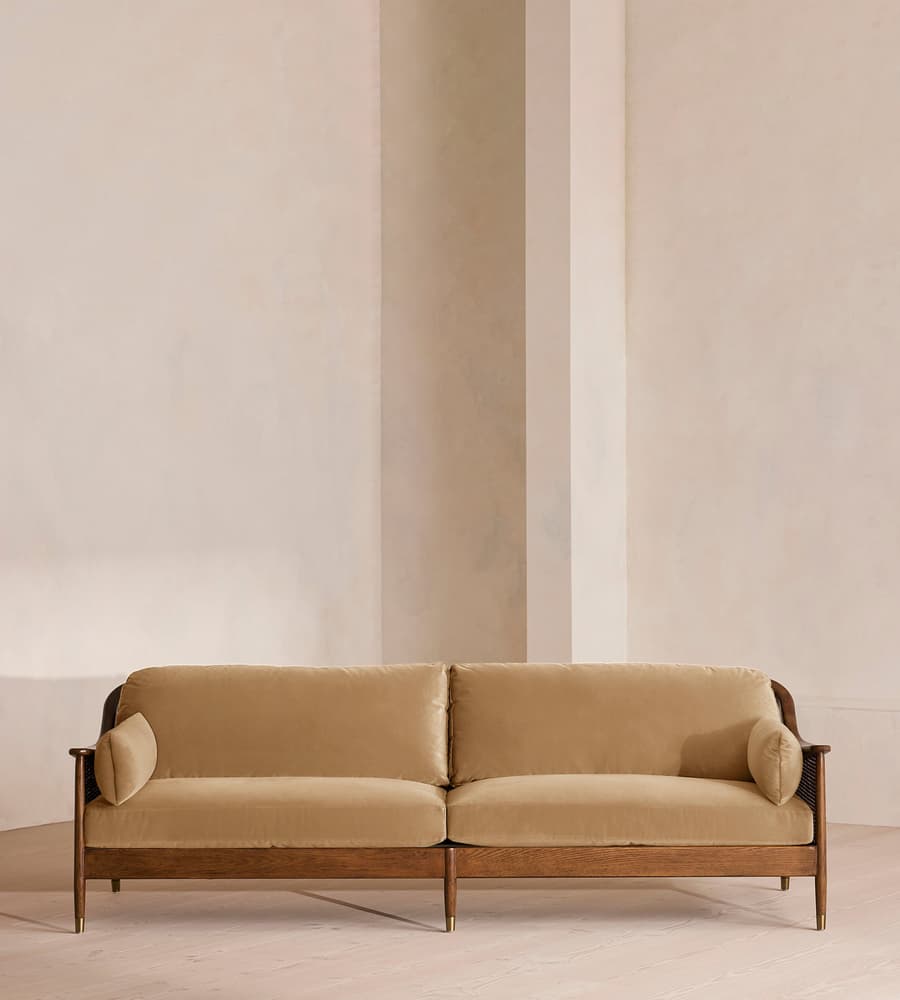 Atlanta Four Seater Sofa, Velvet, Camel