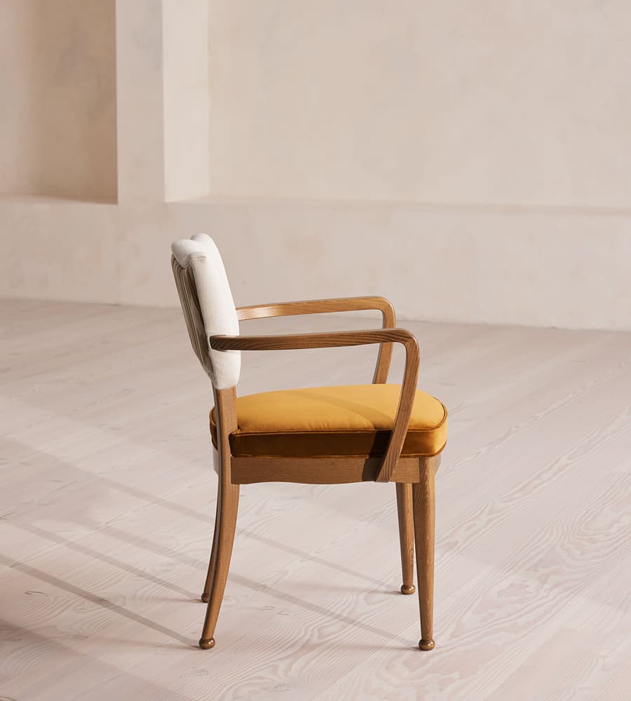 Charleston Dining Chair With Arms, Velvet, Mustard
