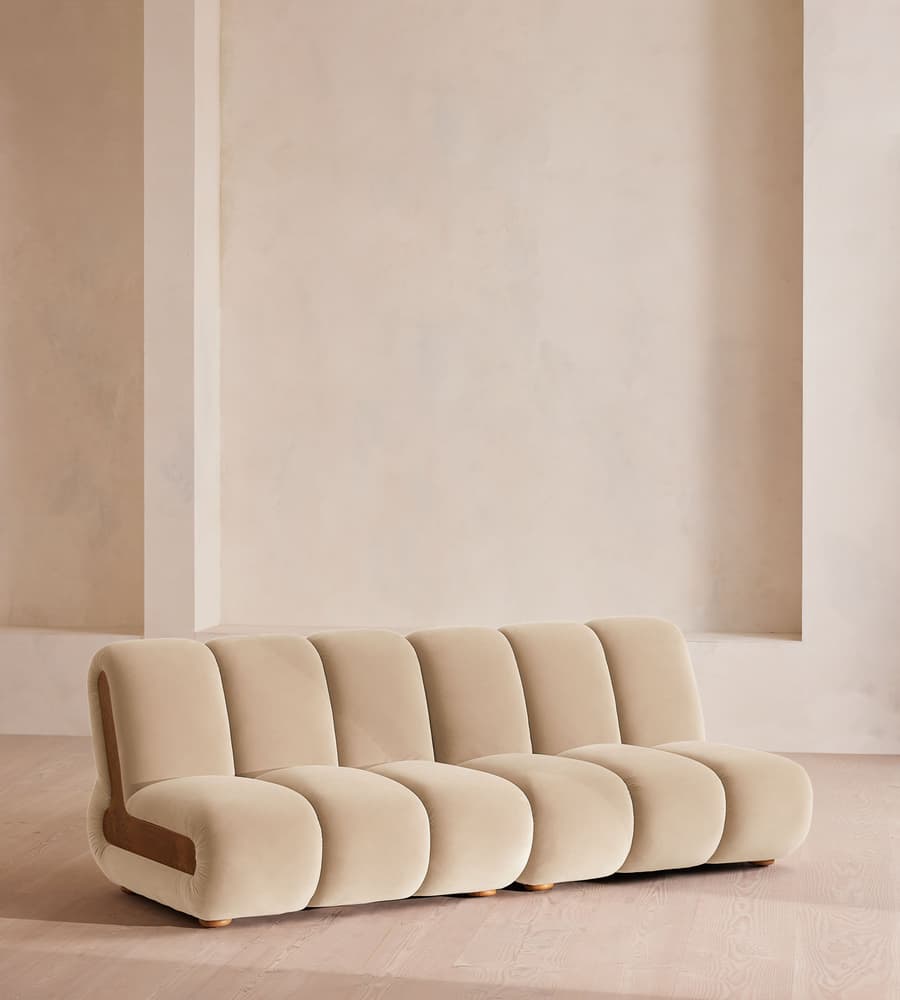 Noelle Modular Sofa, Four Seater, Velvet, Porcelain