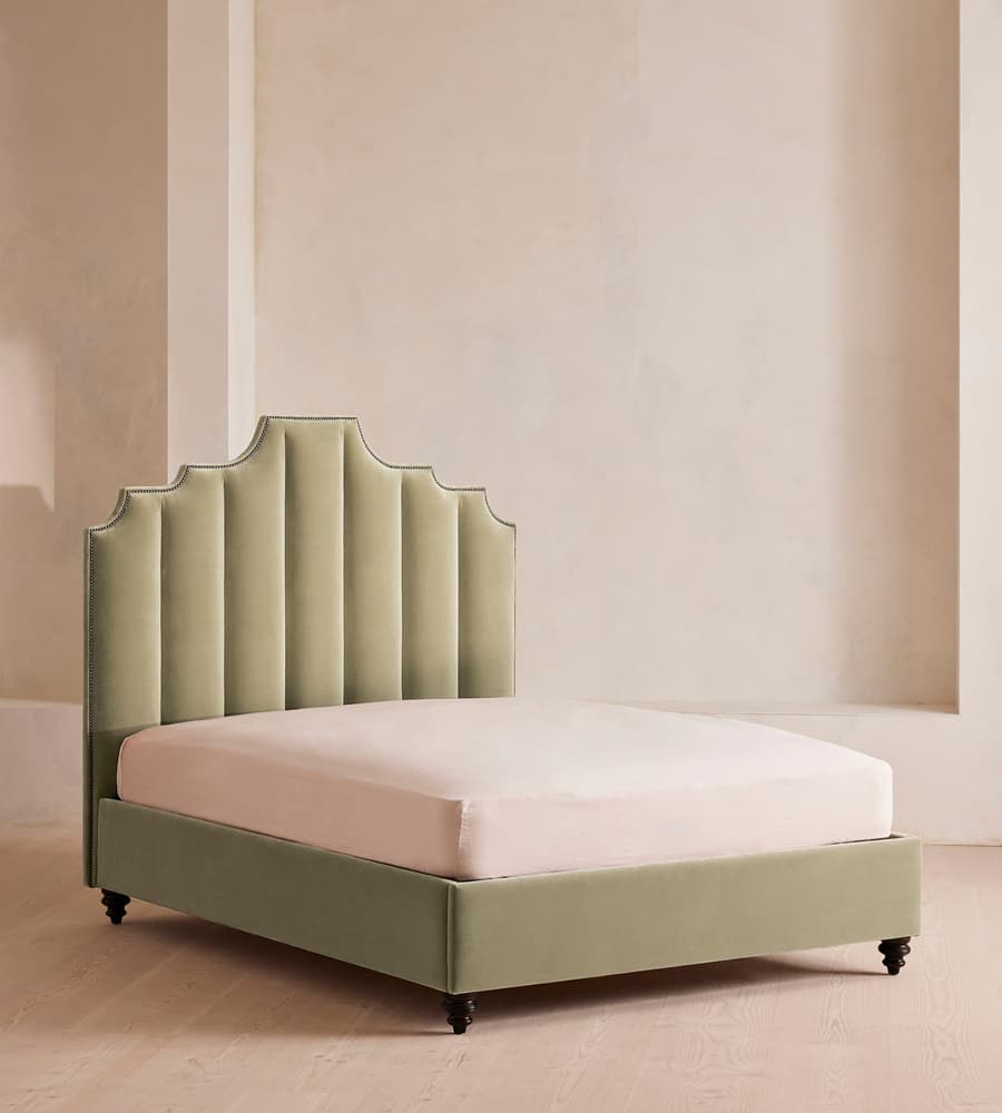 Gerrard Bed, Queen, Velvet, Lichen, US