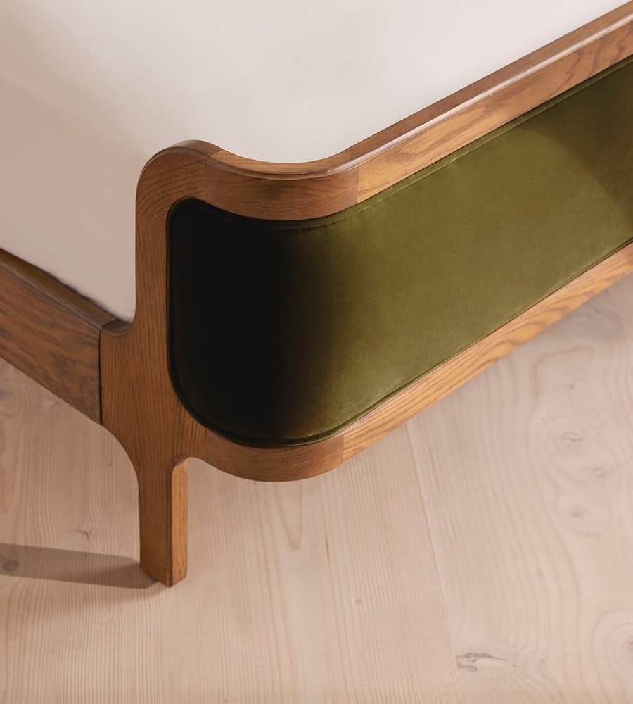 Belsa Bed, Light Oak, King, Velvet, Olive, US