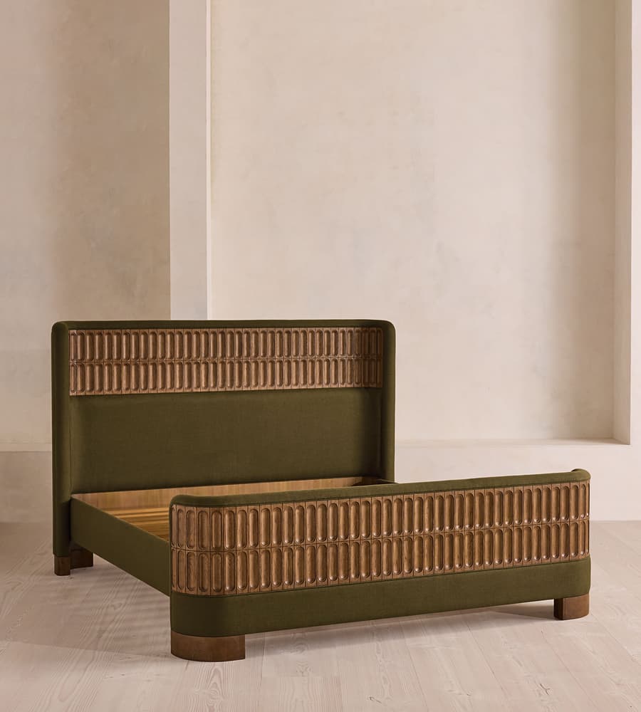 Devon Bed, King, Linen, Olive