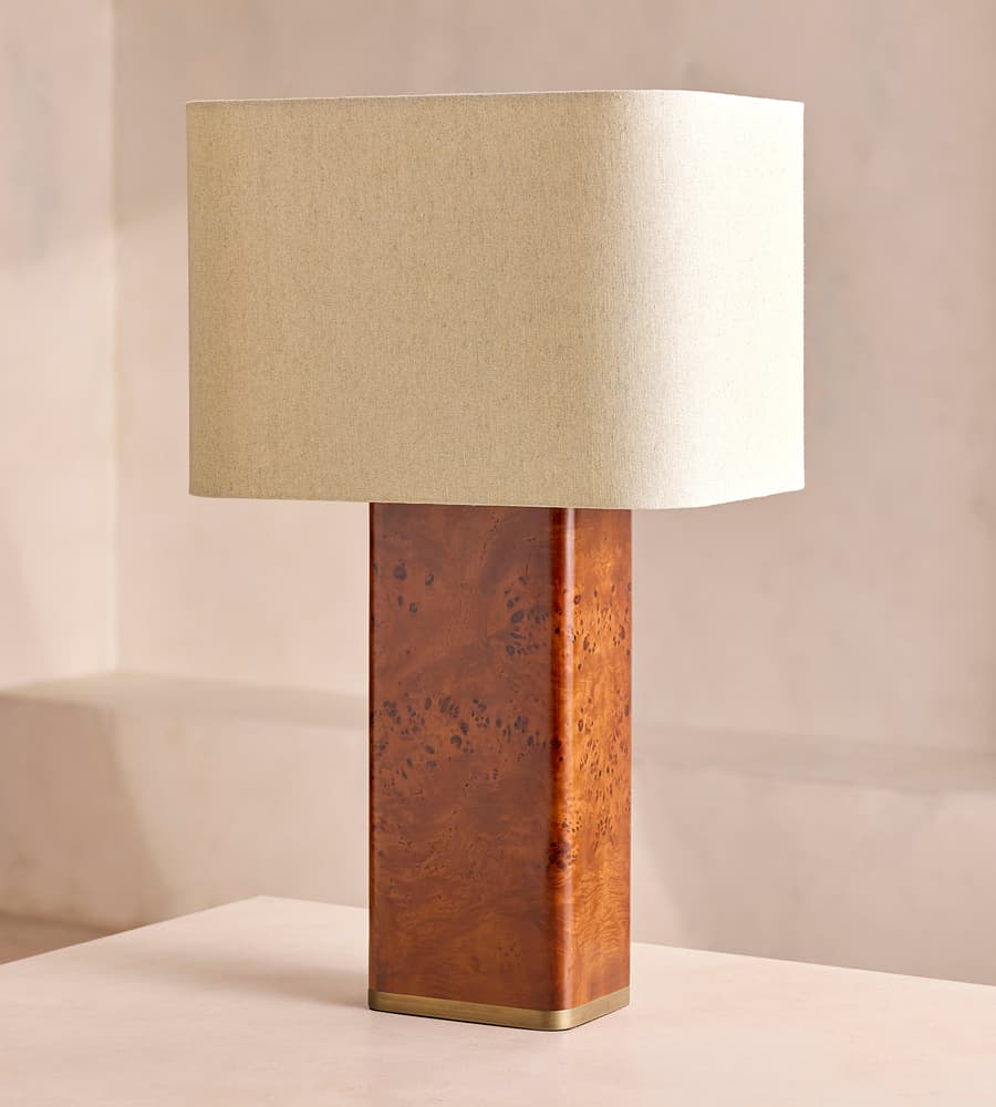 Remi Rectangle Table Lamp, Mappa Burl