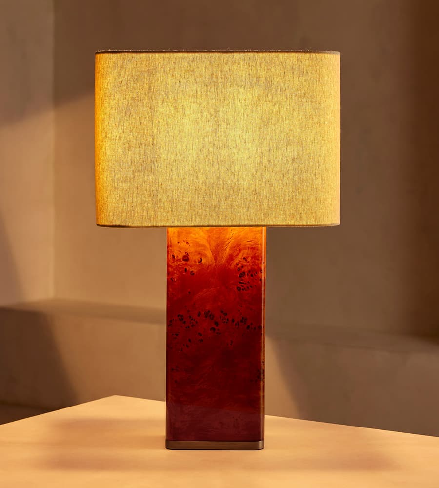 Remi Rectangle Table Lamp, Mappa Burl