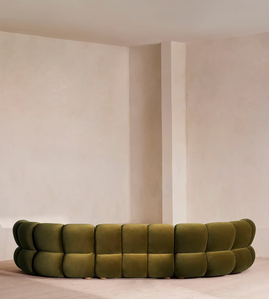 Noelle Modular Curved Sofa, Six Seater, Velvet Olive