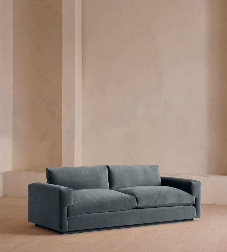 Mossley Three Seater Sofa, Velvet, Grey Blue, US