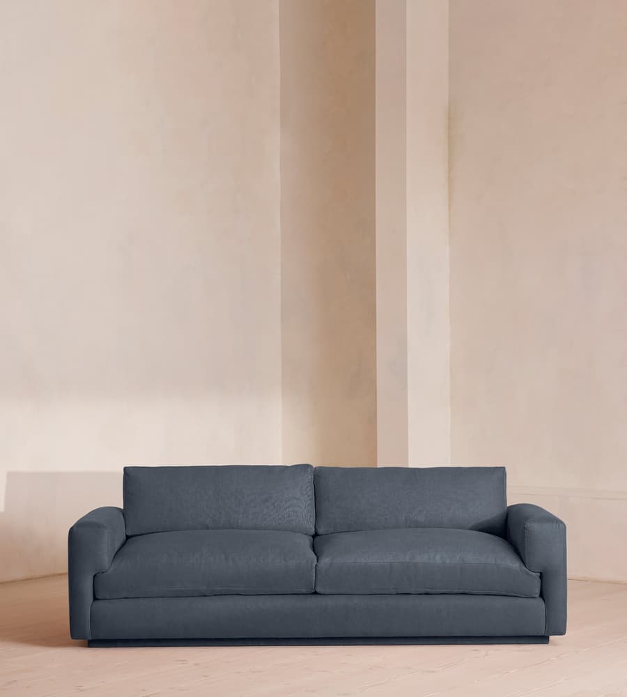 Mossley Three Seater Sofa, Linen, Prussian Blue