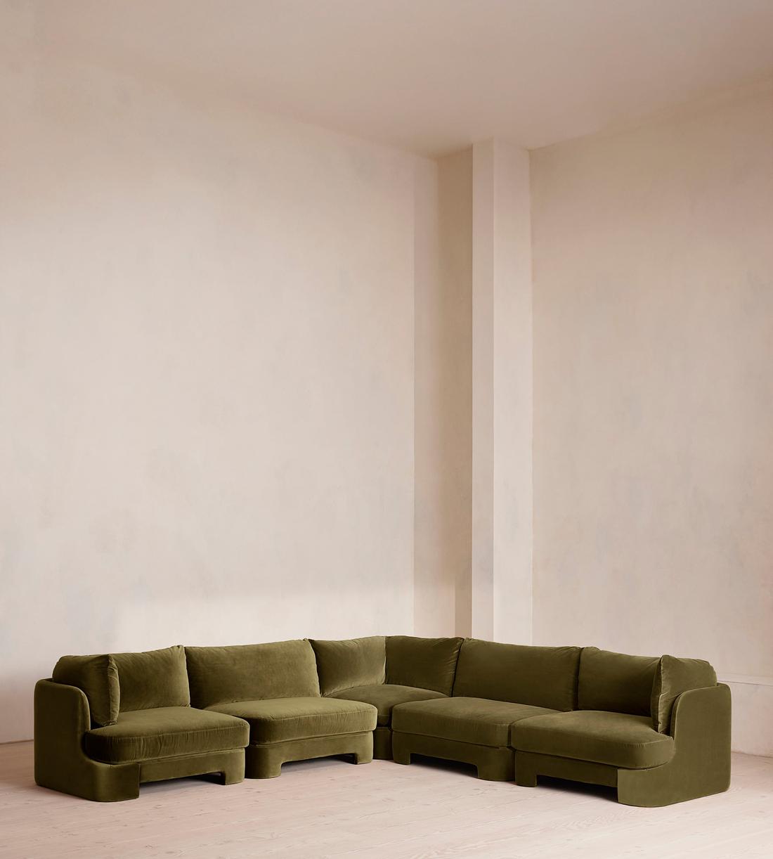 Odell Sectional Sofa Corner Sofa Velvet Olive US