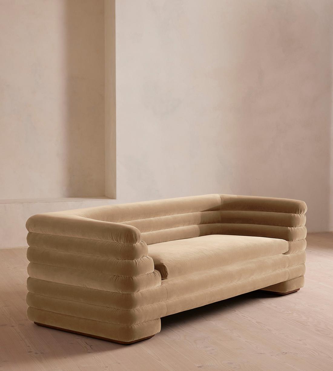 Laura Three Seater Sofa Velvet Camel US