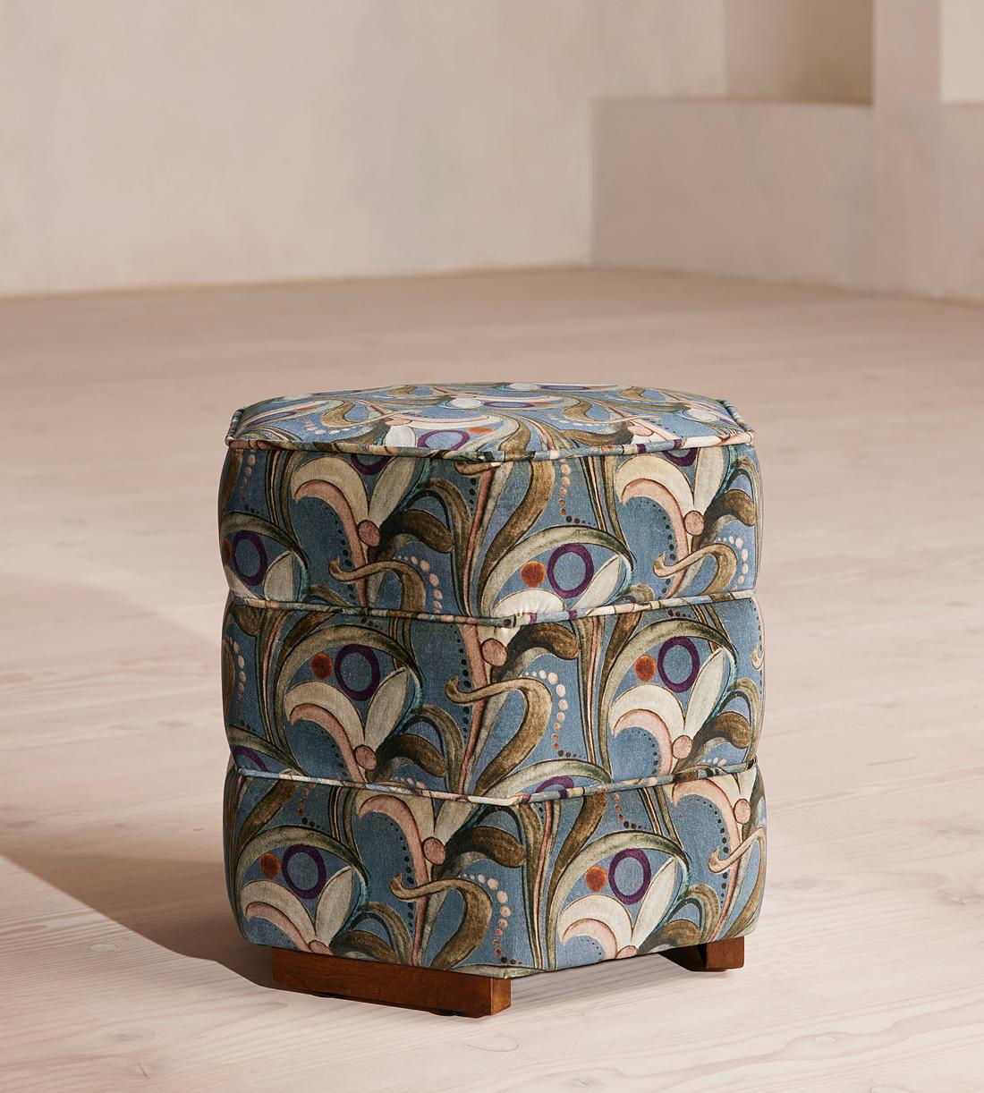 Lyla Footstool Obie Printed Velvet Multi