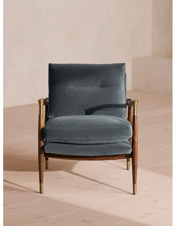 Theodore Armchair, Velvet, Grey Blue - Soho Home