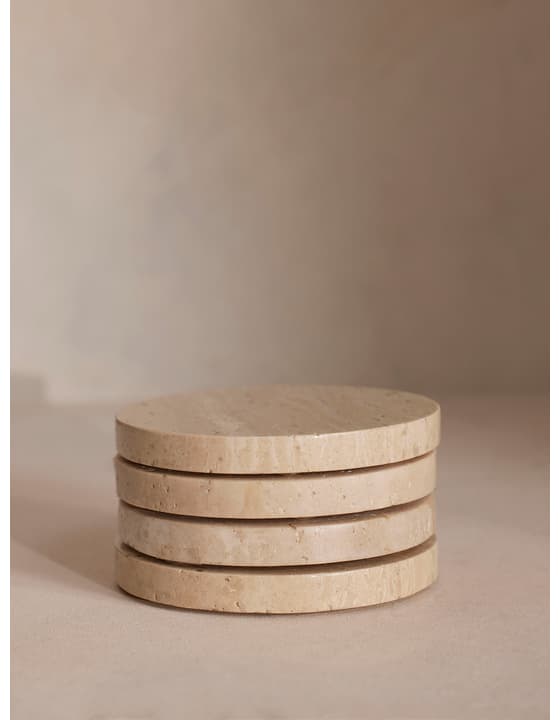 Baylis Travertine Coasters, Set of Four with Holder - Soho Home