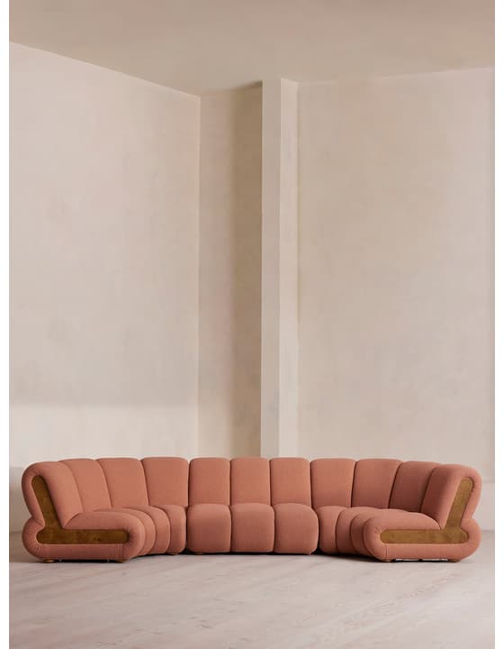 Noelle Modular Curved Sofa, Six Seater, Textured Wool Boucle, Coral - Soho Home