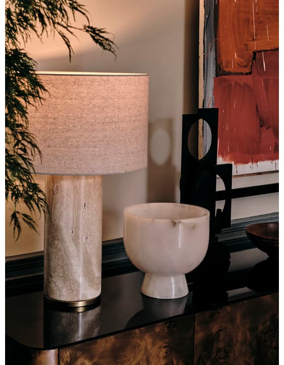 Remi Stone Table Lamp, Cream, US - Soho Home
