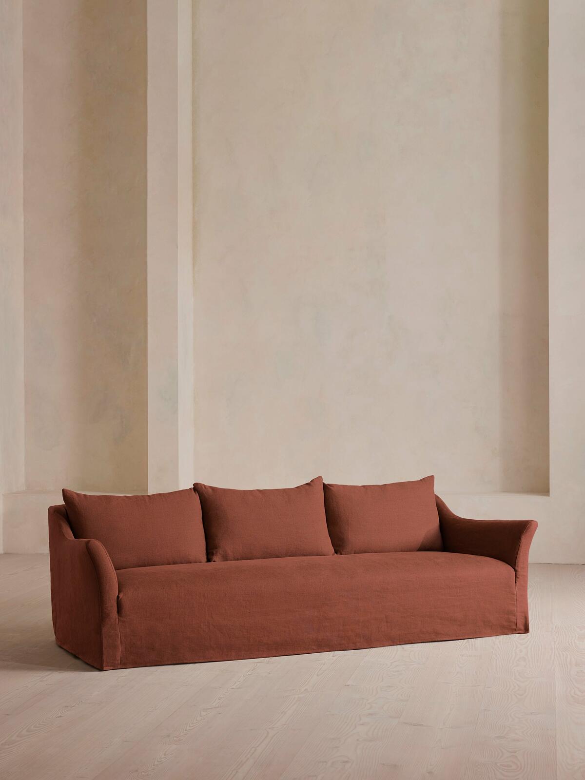 Roma Four Seater Sofa, Linen, Sienna, US - Soho Home