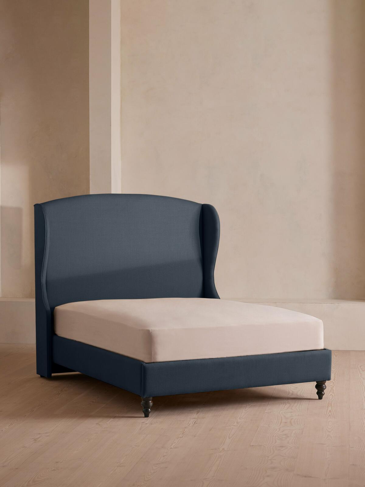 Rivas Bed, King, Linen, Prussian Blue - Soho Home
