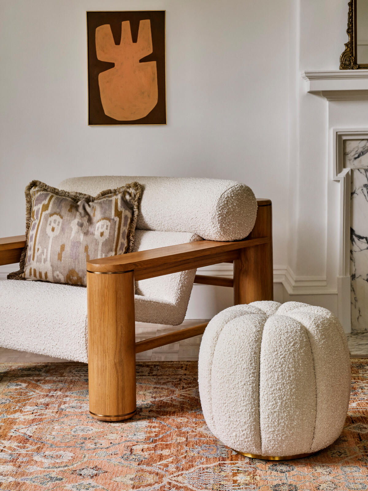 Sofia Footstool, Boucle, Natural - Soho Home