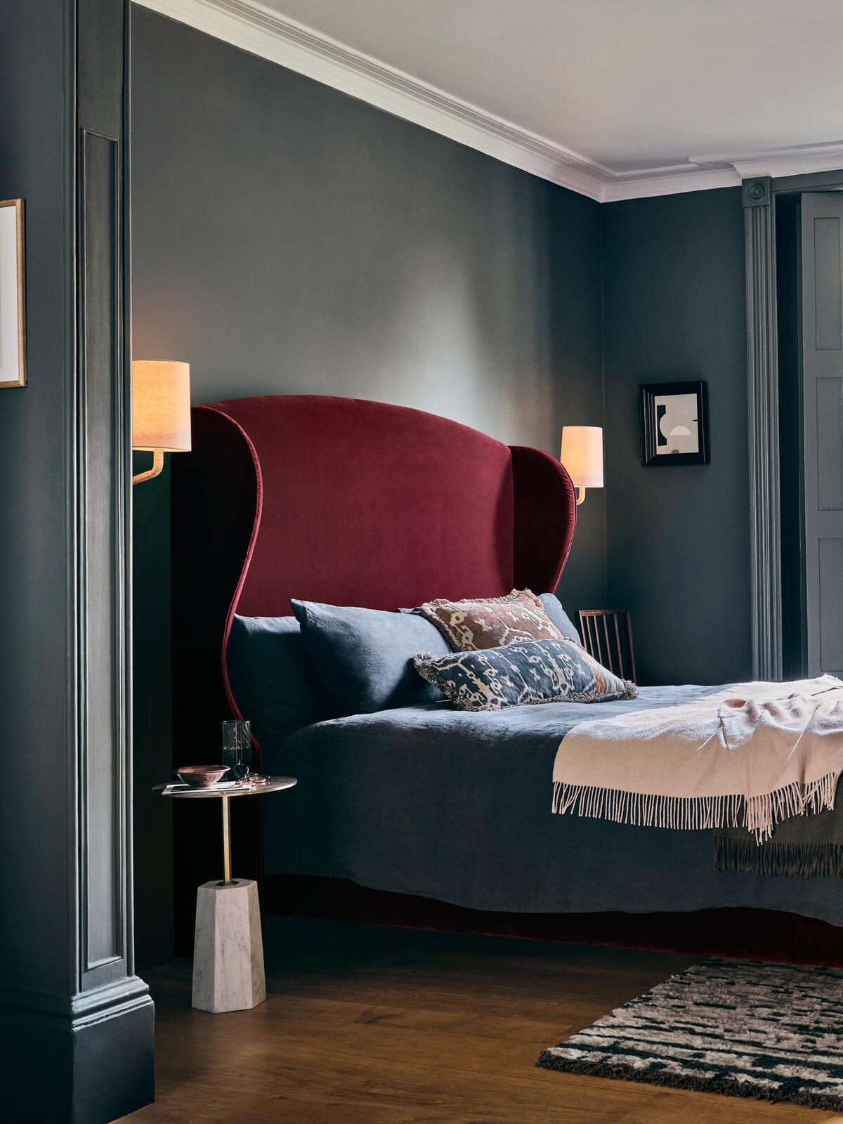 Rivas Bed, Double, Velvet Burgundy - Soho Home