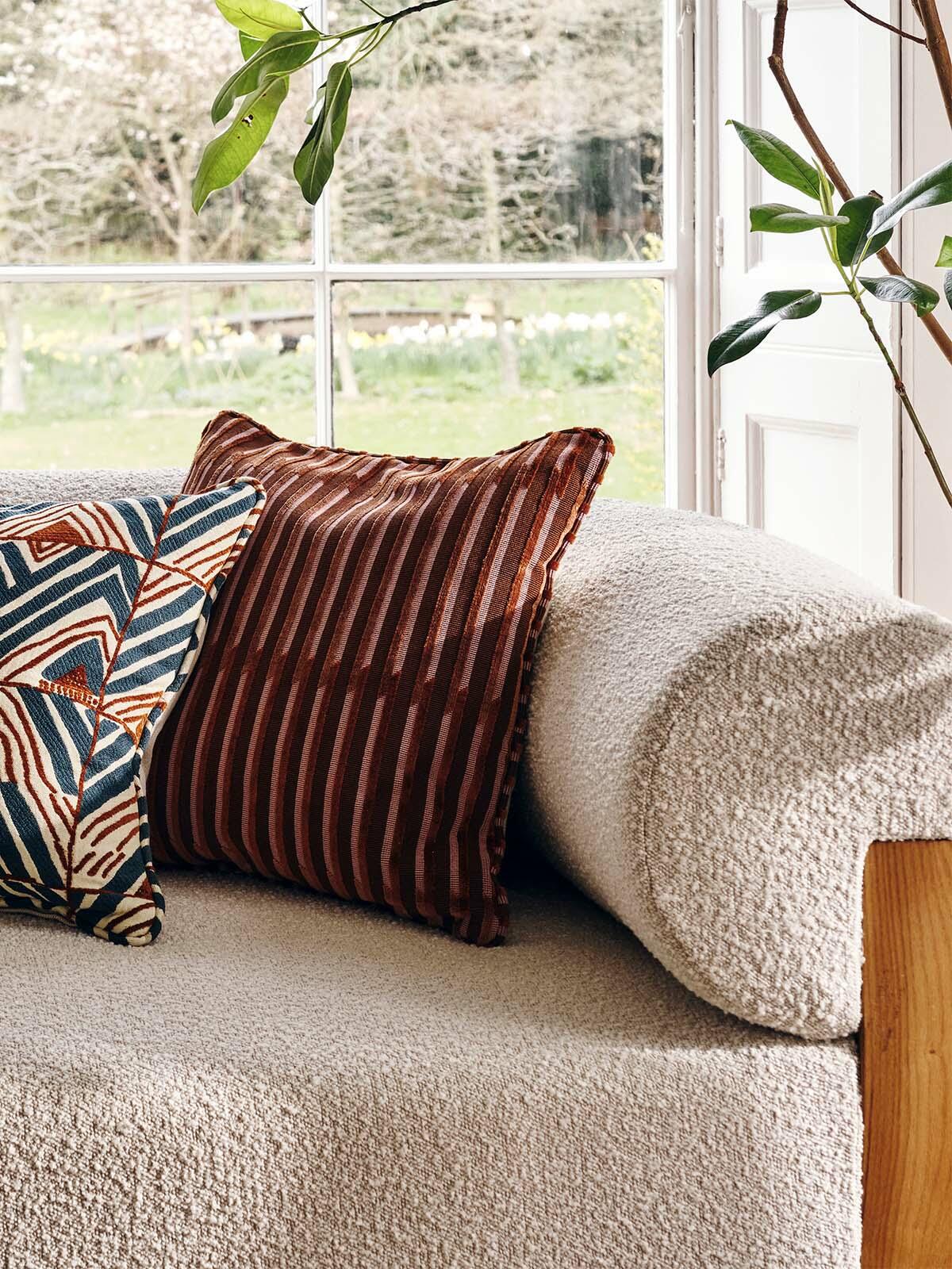 Pierre Frey Velvet Lines Cushion, Rust - Soho Home