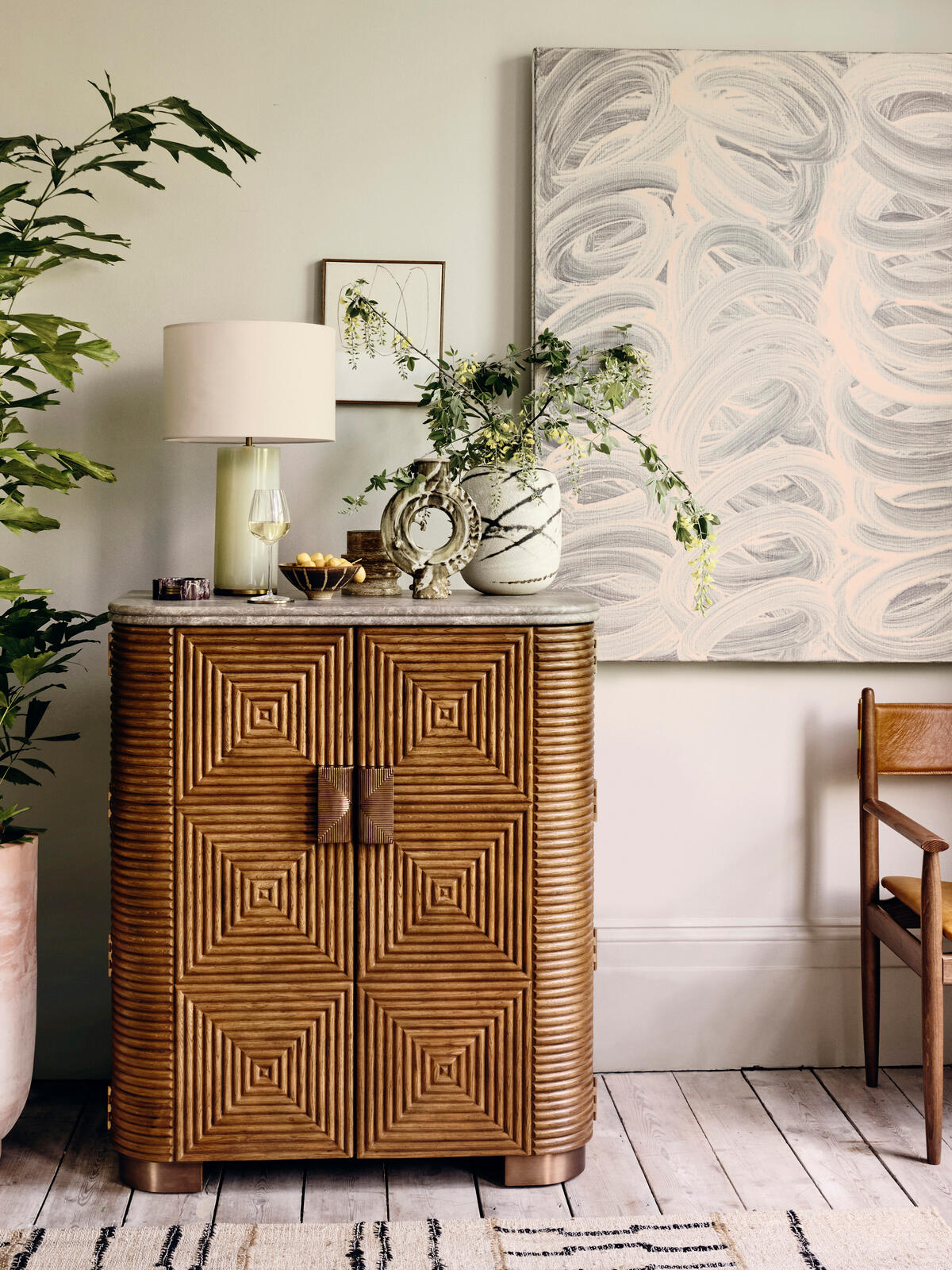 Kingsley Bar Cabinet, Grey Emperador Marble, US - Soho Home