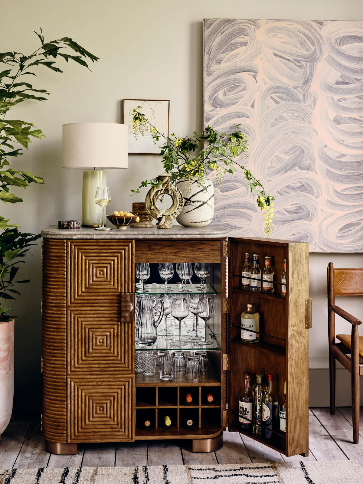 Kingsley Bar Cabinet, Grey Emperador Marble, US - Soho Home