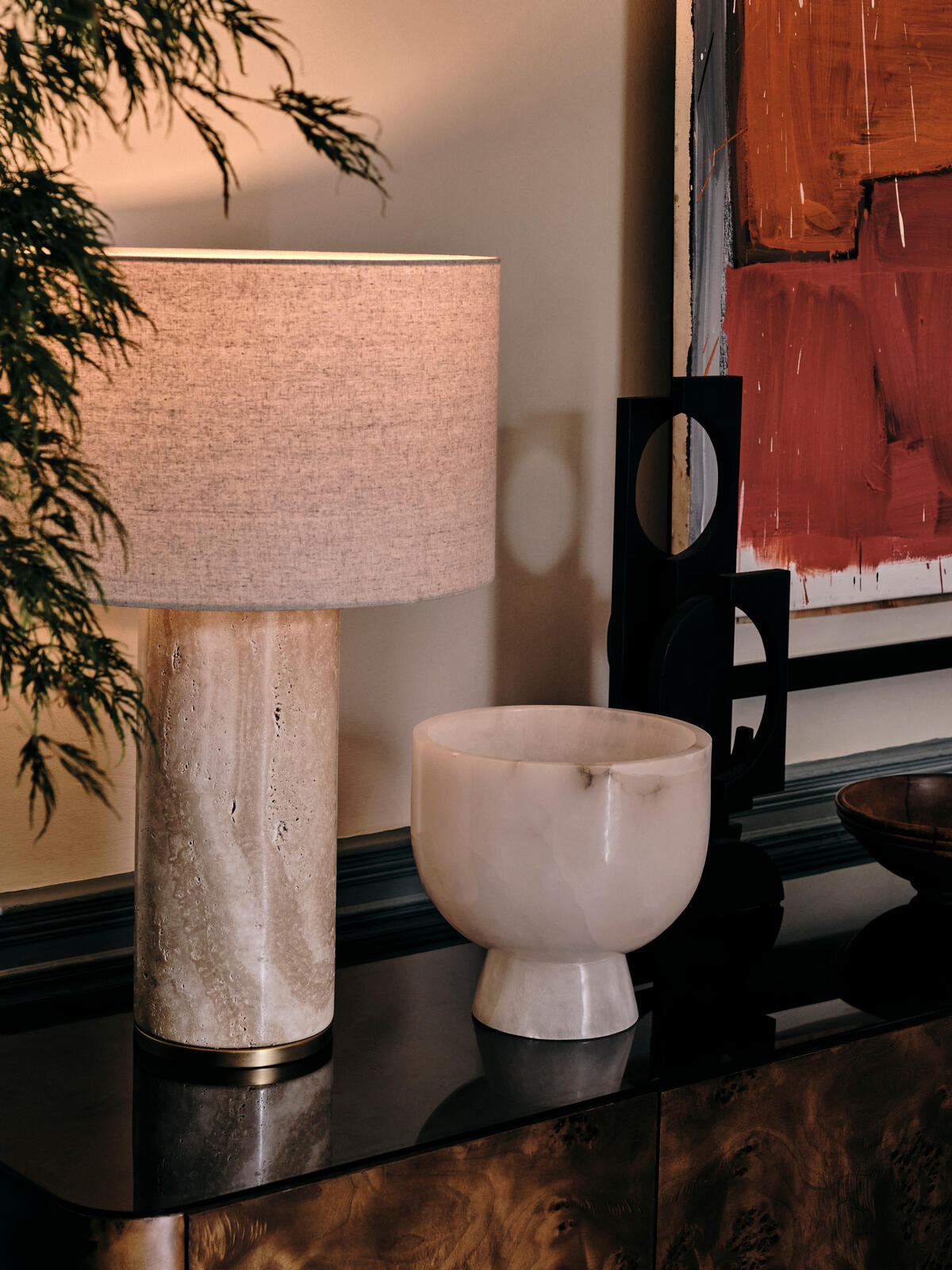 Remi Stone Table Lamp, Cream, US - Soho Home