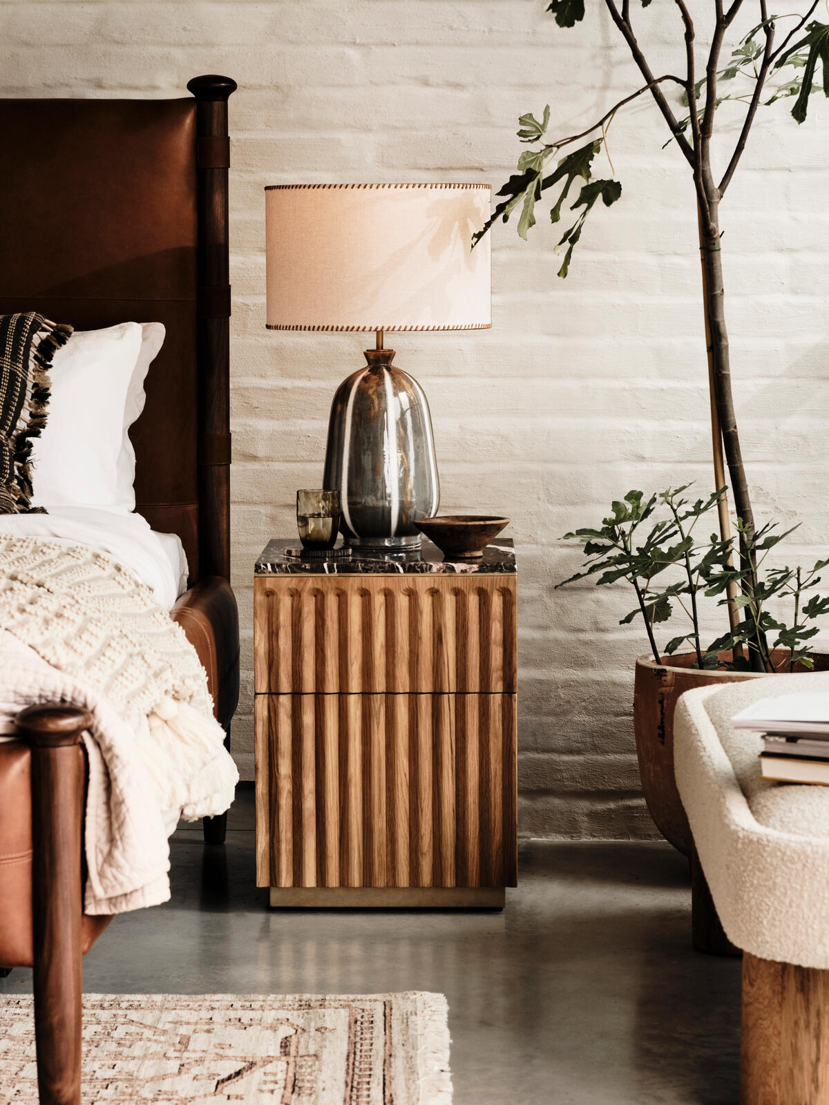 Arches Bedside Table, Griseo Rosa Marble - Soho Home