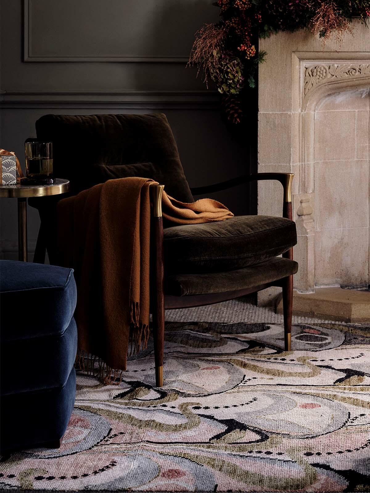 Theodore Armchair, Velvet, Olive - Soho Home