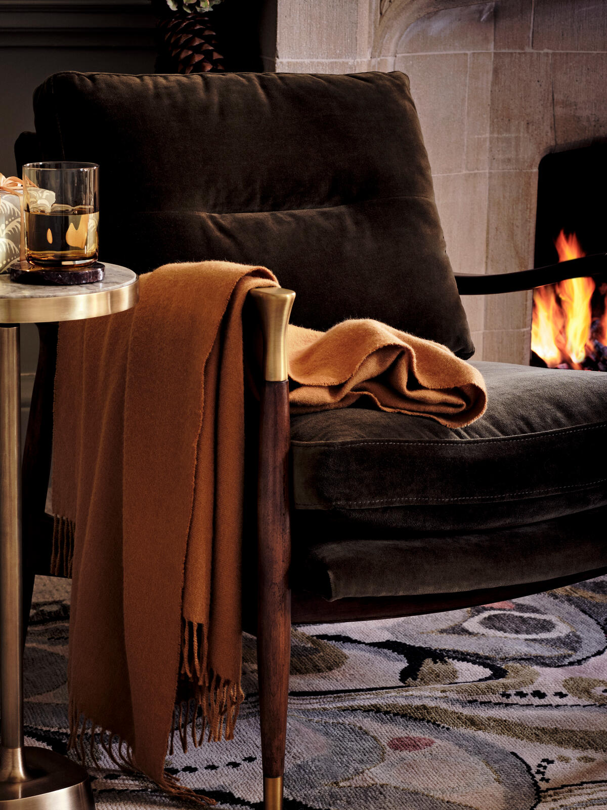 Theodore Armchair, Velvet, Olive, US - Soho Home