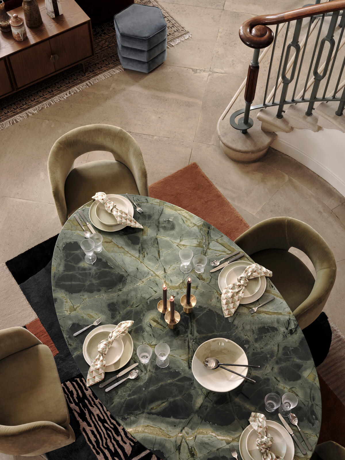 Murcell Oval Dining Table, Brazilian Green Marble - Soho Home