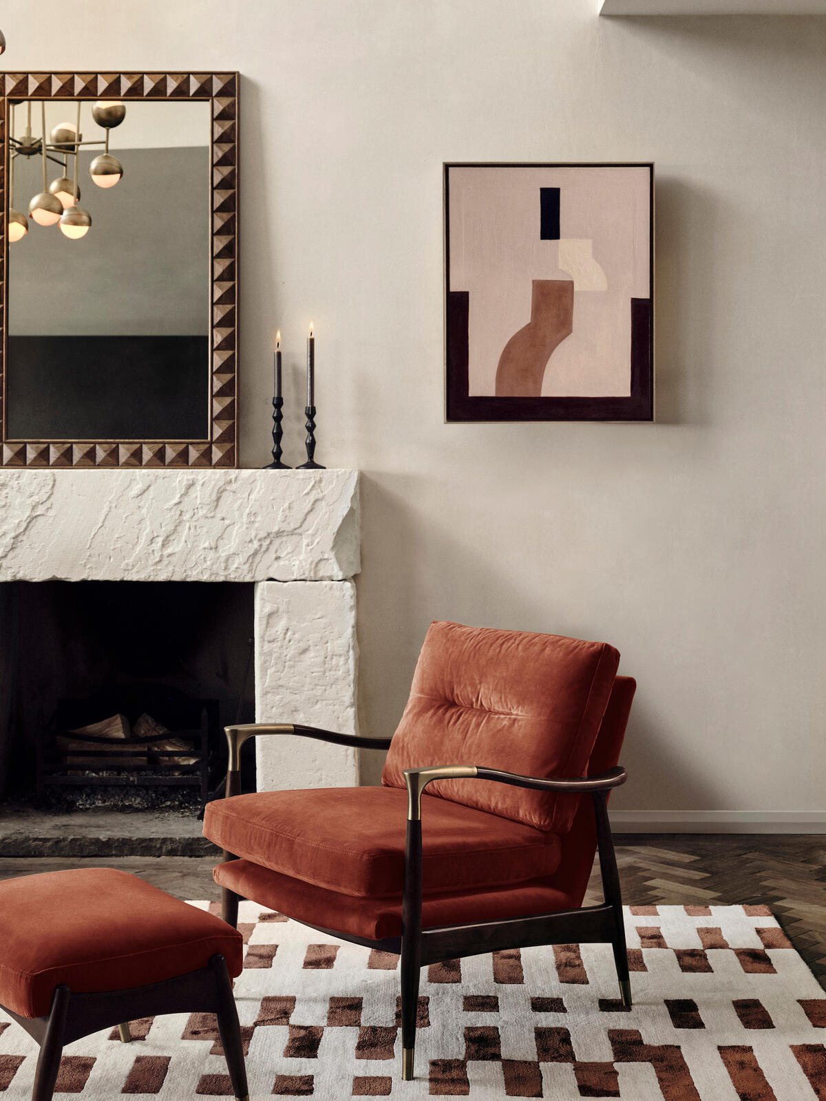 Theodore Footstool, Velvet, Rust - Soho Home